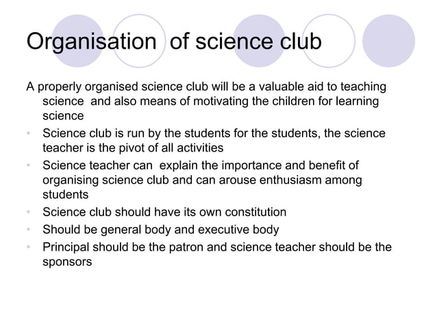 Science club in schools | PPTX | Homework and Study | Education