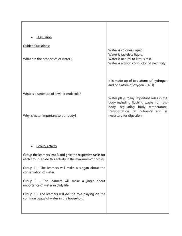 SCIENCE DLP - WATER.docx | Chemistry | Science