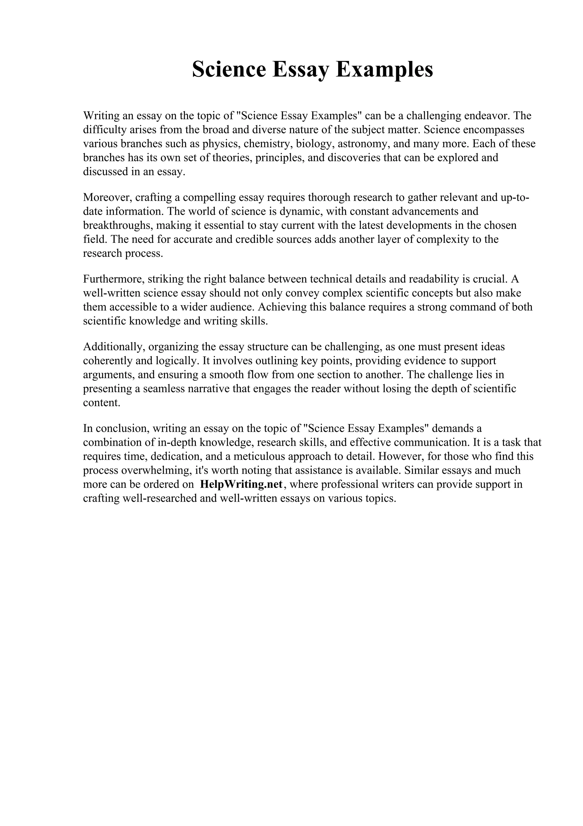 Science Essay Examples. Austin Community College District | PDF