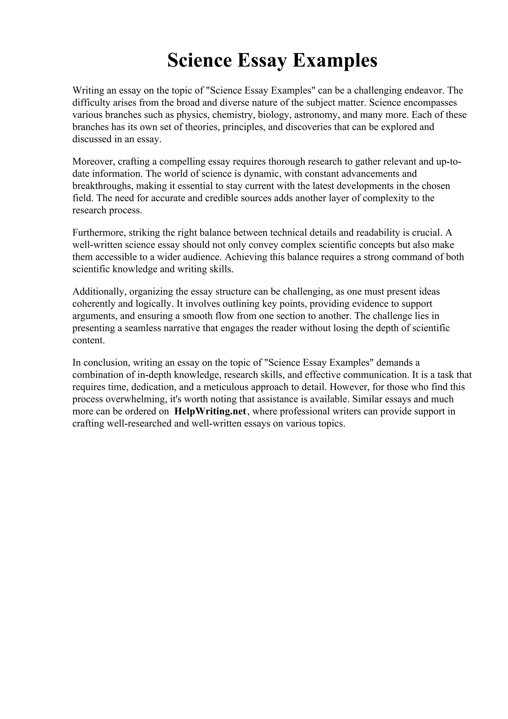 Science Essay Examples | PDF