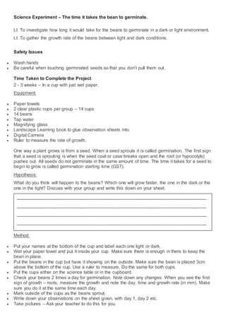 Science experiment germination process | PDF