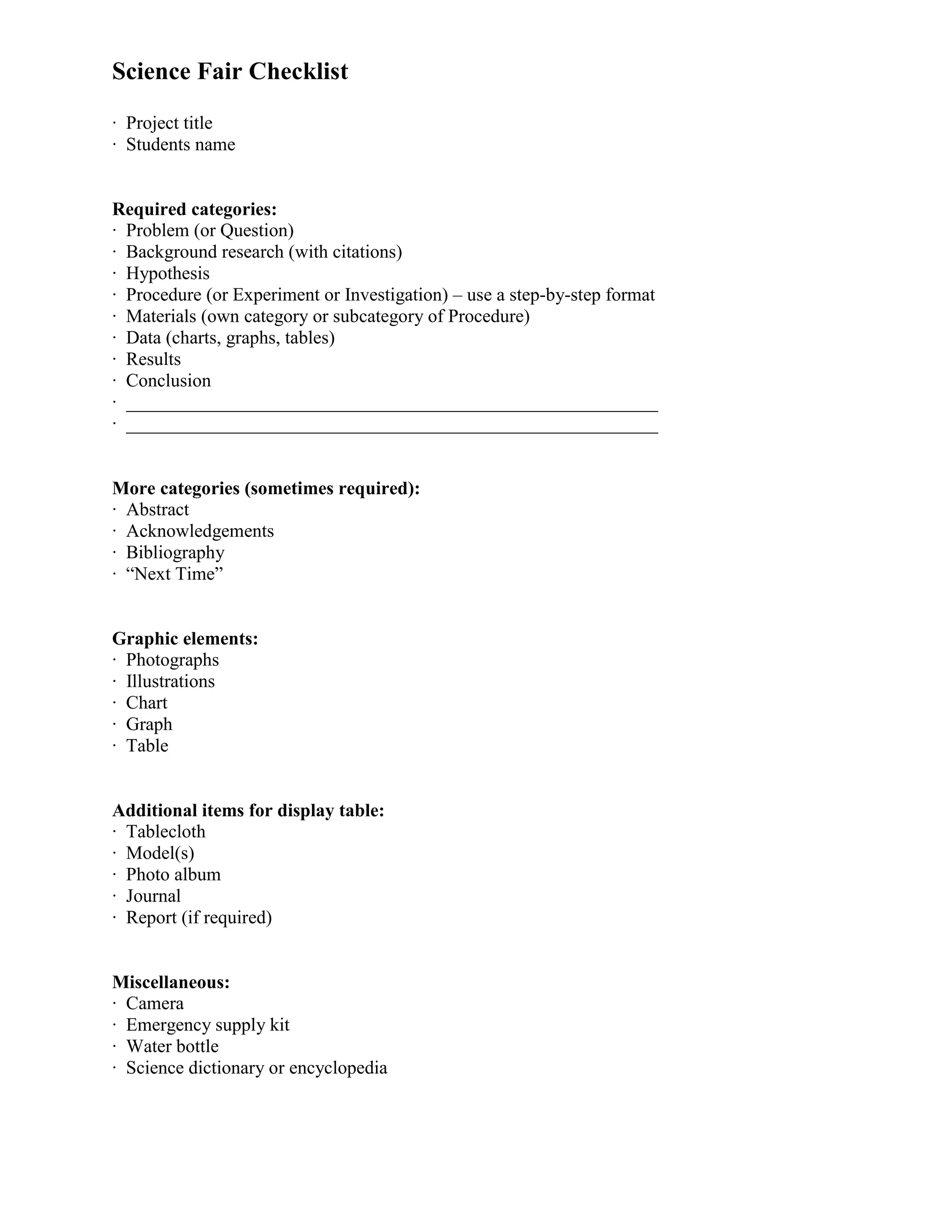 Science fair checklist | DOCX | Science
