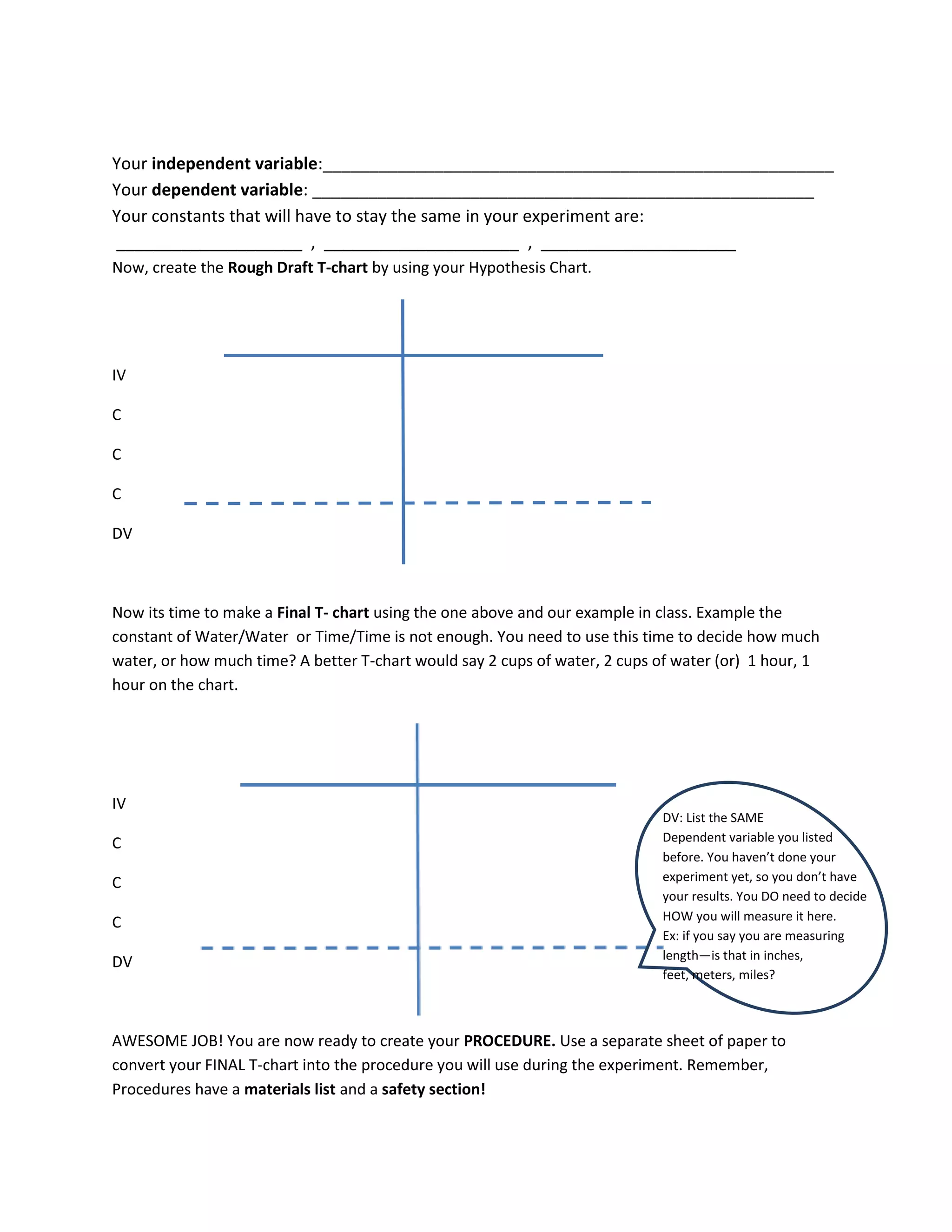 Science fair hypothesis and procedure chart | PDF