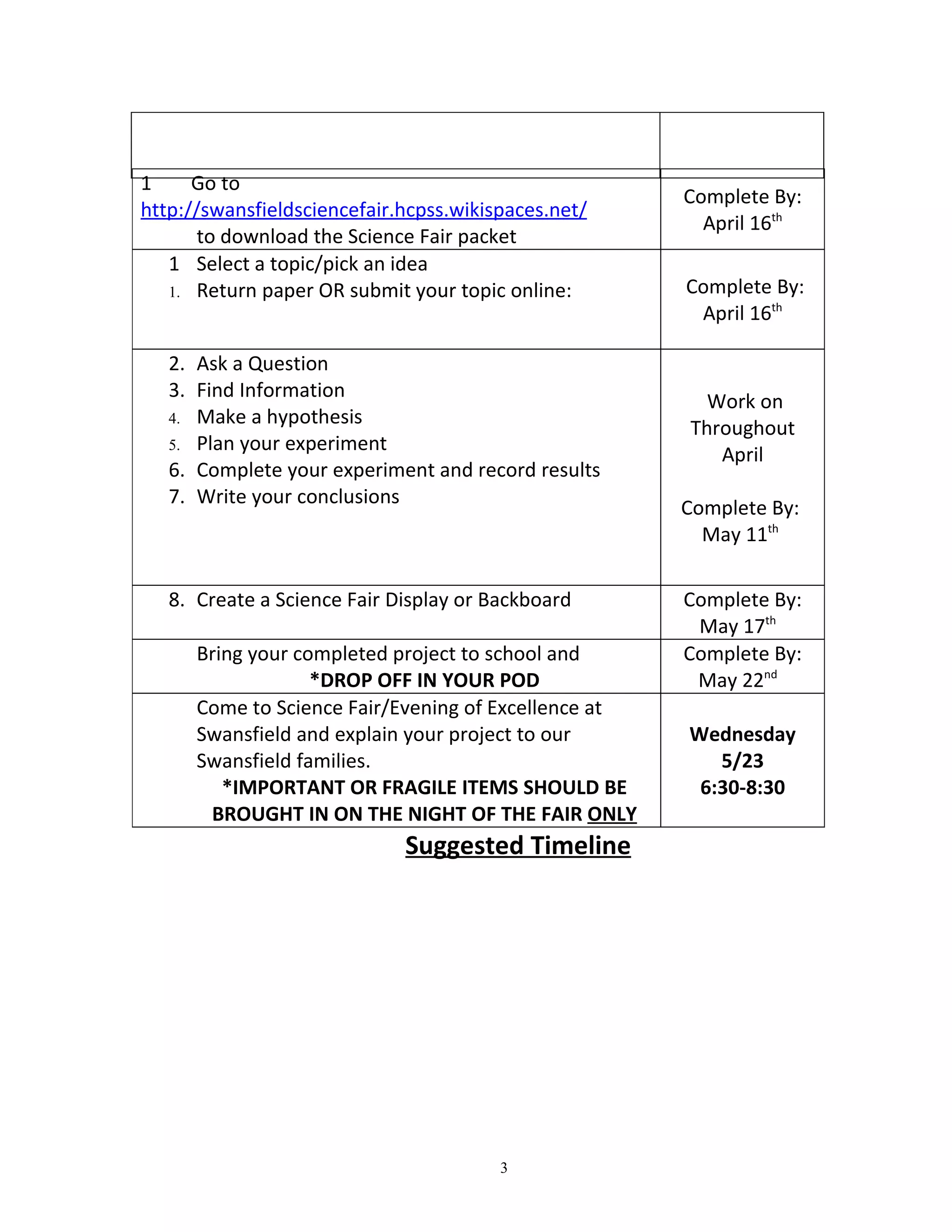 Swansfield Science Fair Packet | DOC