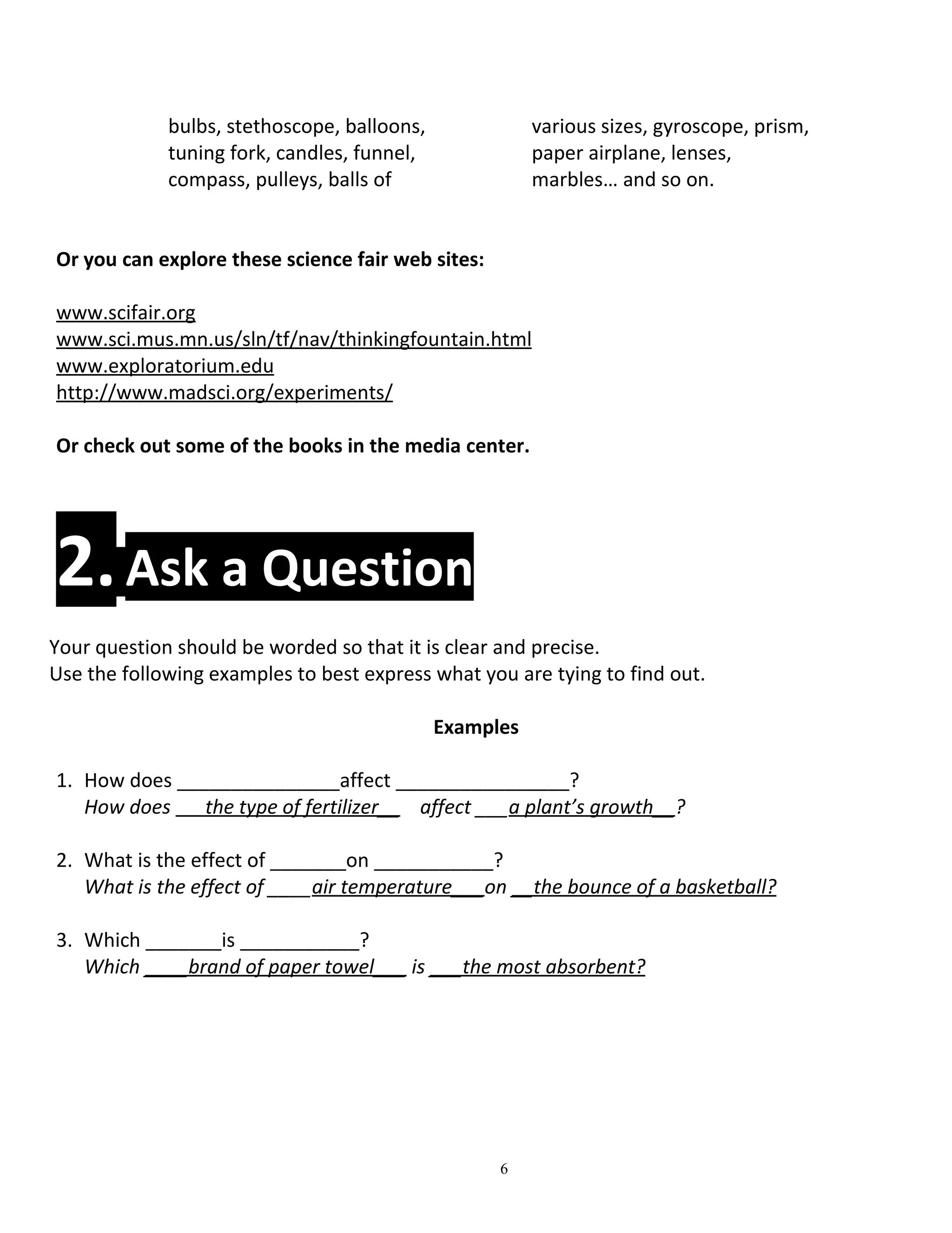 Swansfield Science Fair Packet | DOC