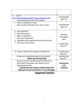 Swansfield Science Fair Packet | DOC