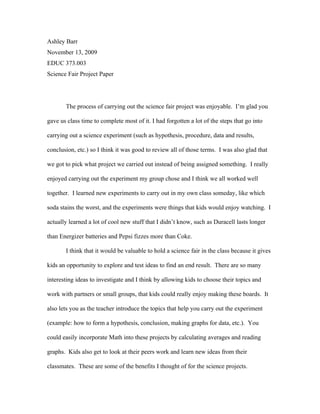 Science Fair Project Paper, | DOC