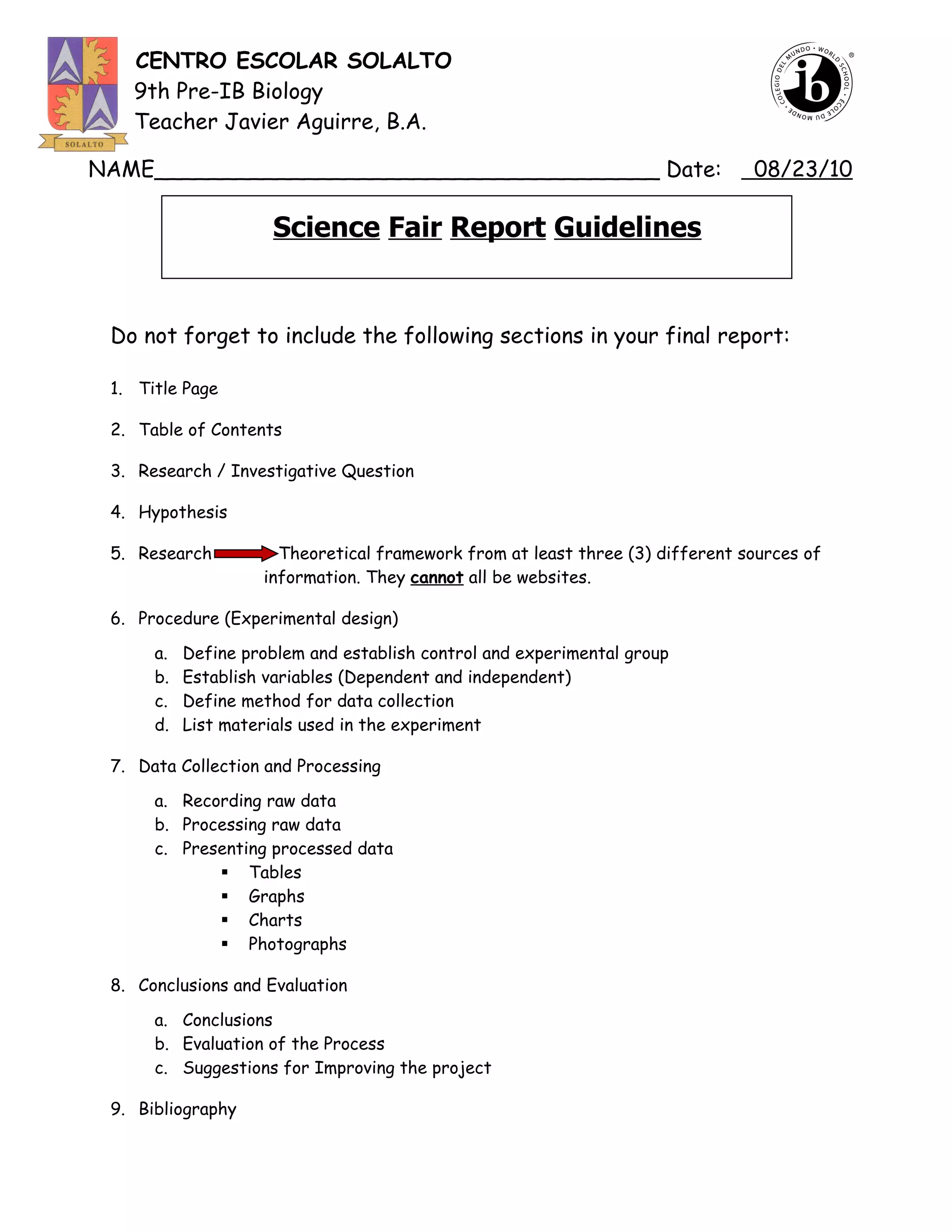 Science fair report guidelines | DOC