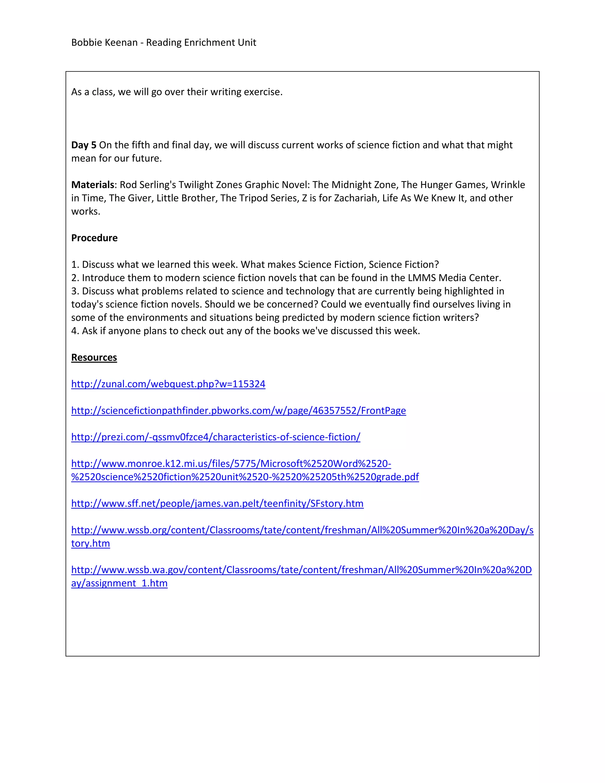 Science fiction or science fact unit | DOCX