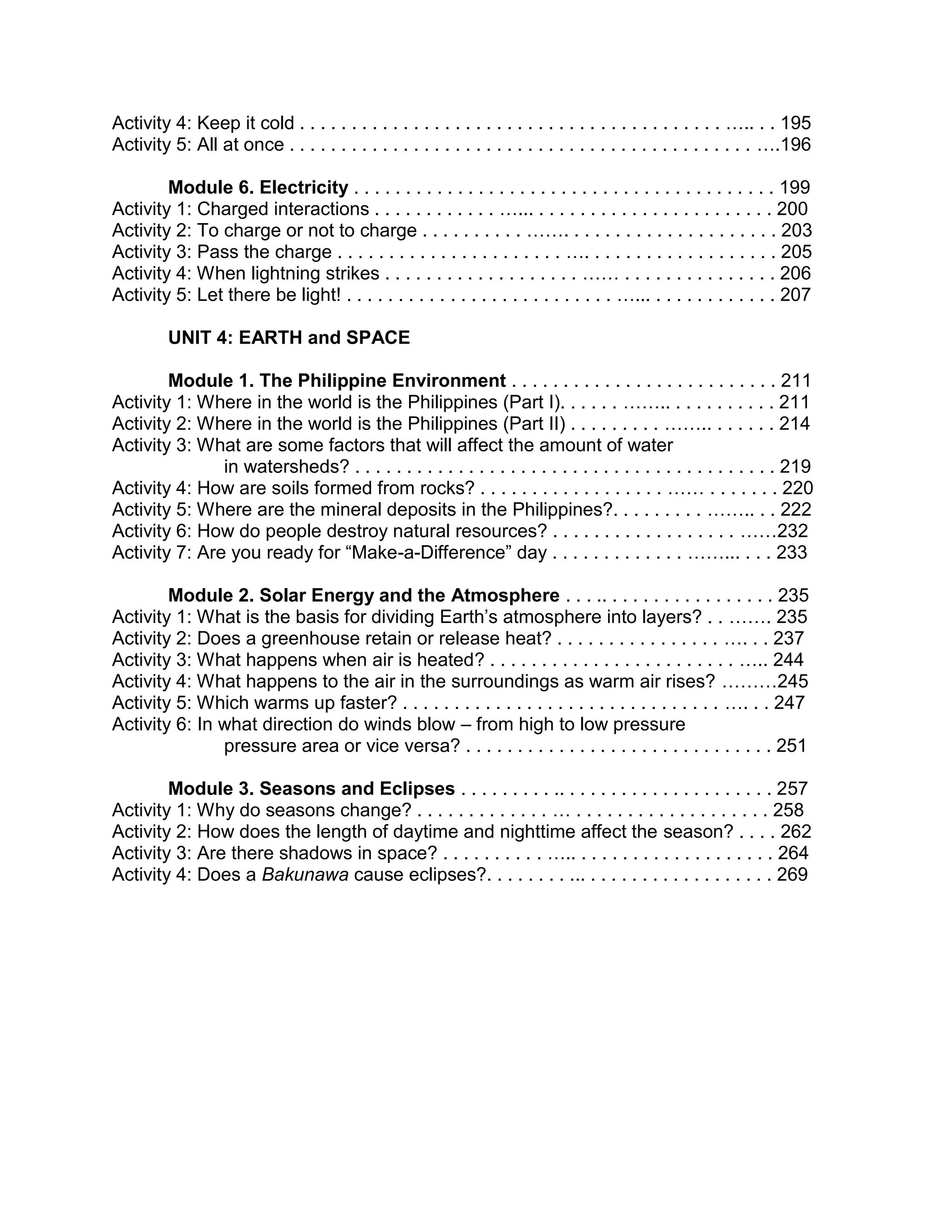 Science grade 7 Module- Table of Contents | DOCX