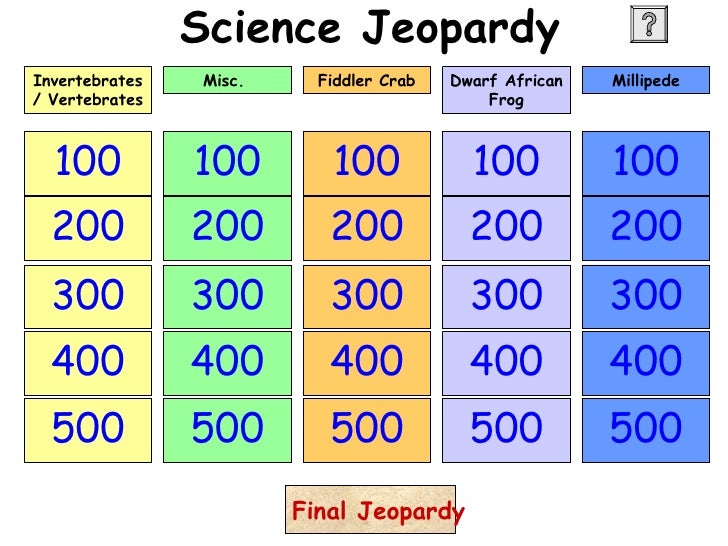 Science Jeopardy Science Jeopardy