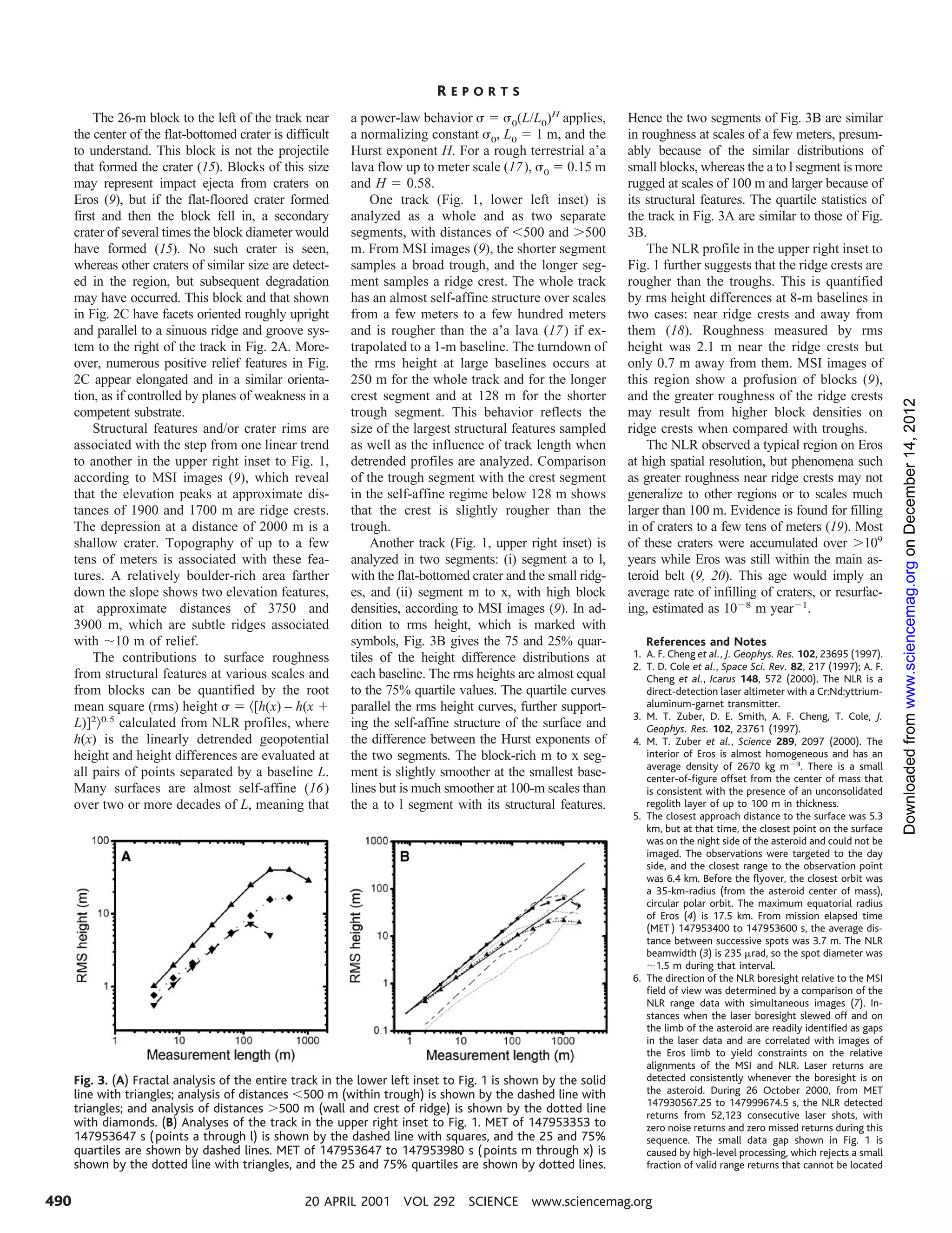 Science laser altimetry of small scale features on 433 eros from near ...