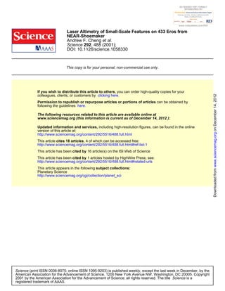 Science laser altimetry of small scale features on 433 eros from near ...