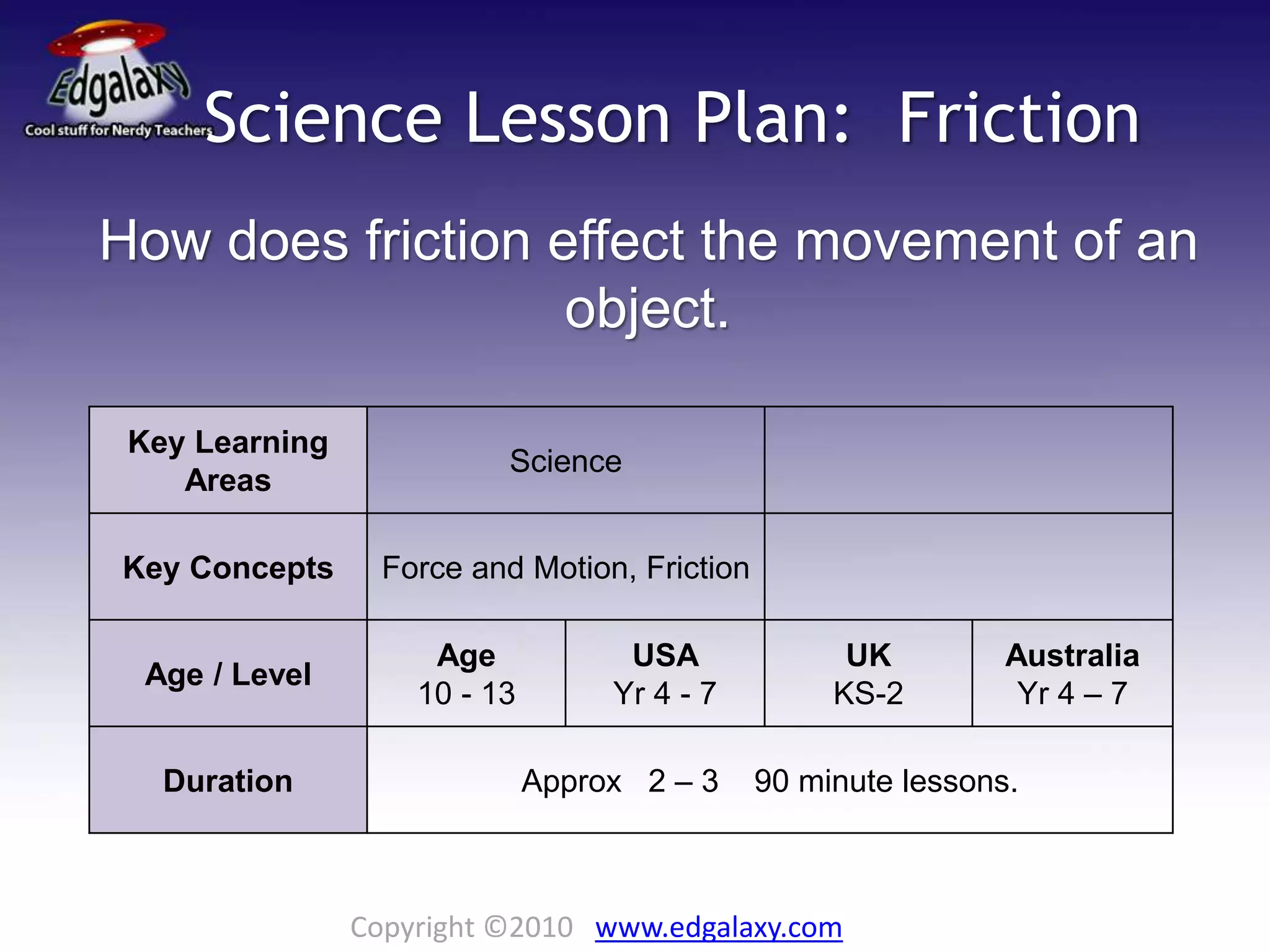 Science lesson plan friction | PPTX