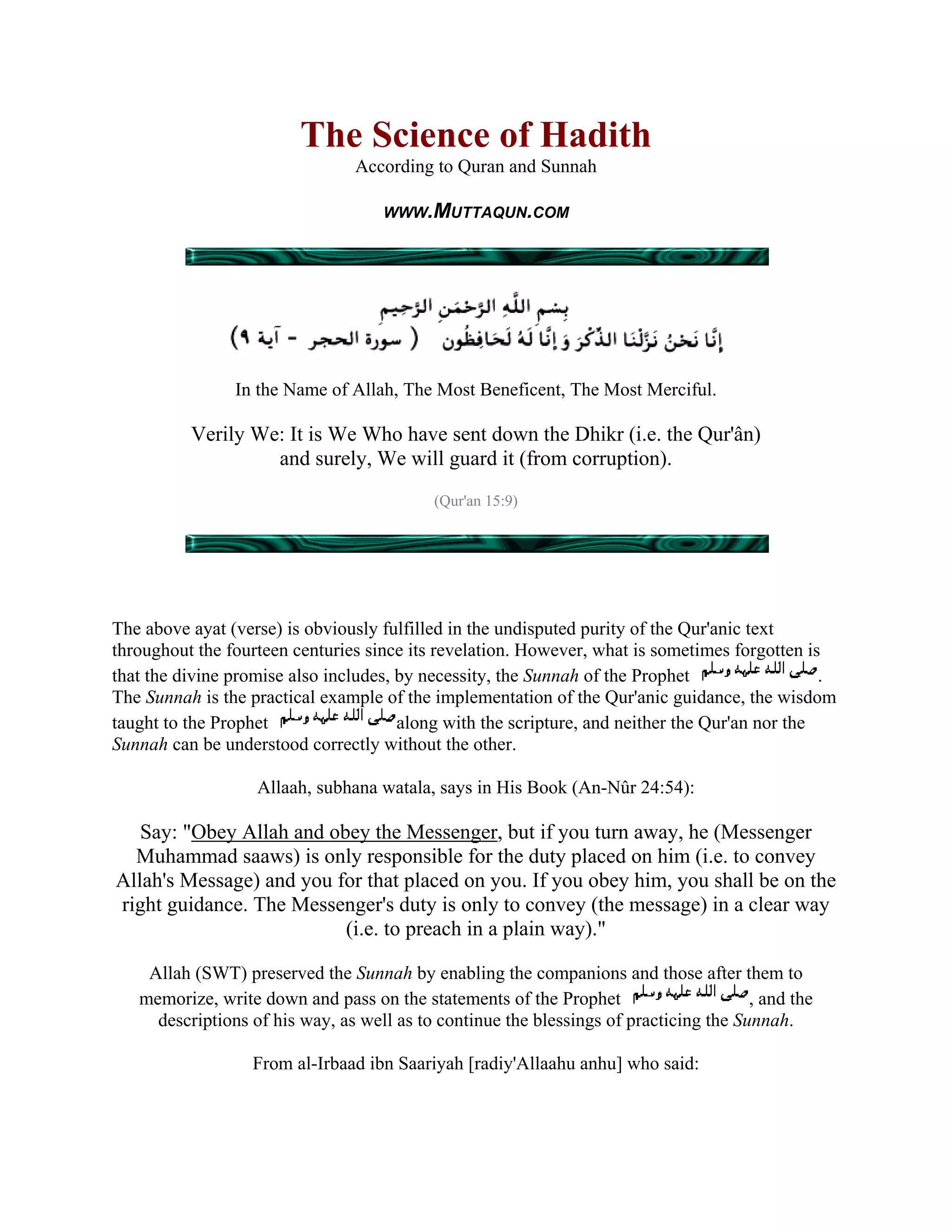 Science of the hadith | PDF | Islam | Religion & Spirituality