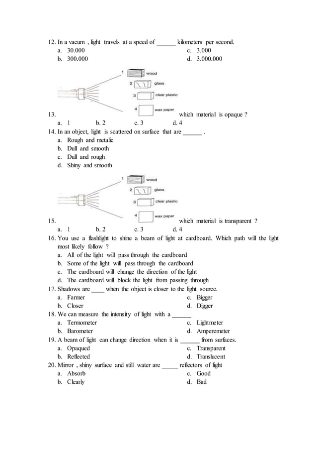 Science p5 exercise LIGHT | DOCX | Physics | Science
