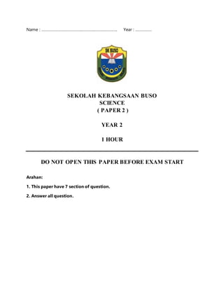 Science paper 2 year 2 (2018) | DOCX