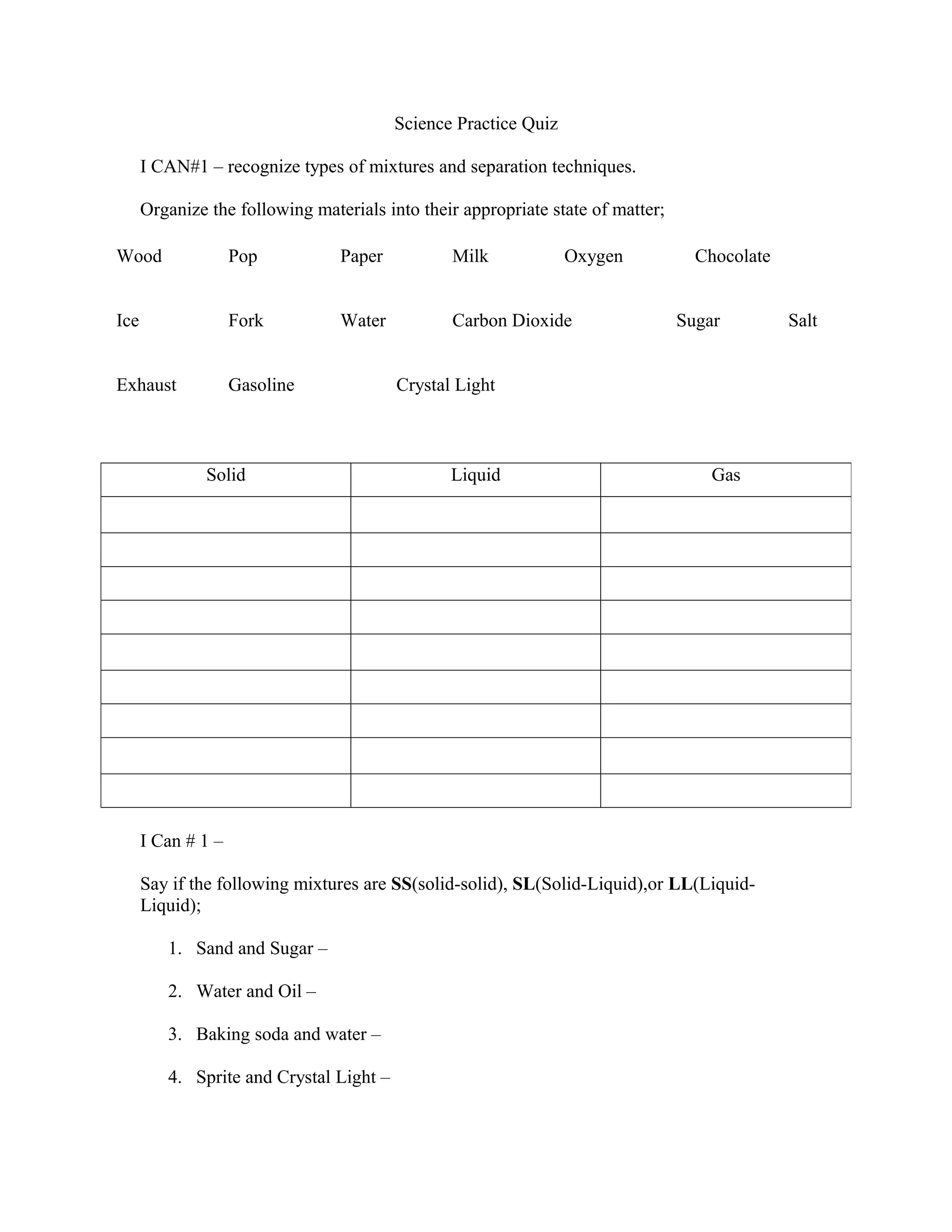 Science practice quiz | DOC