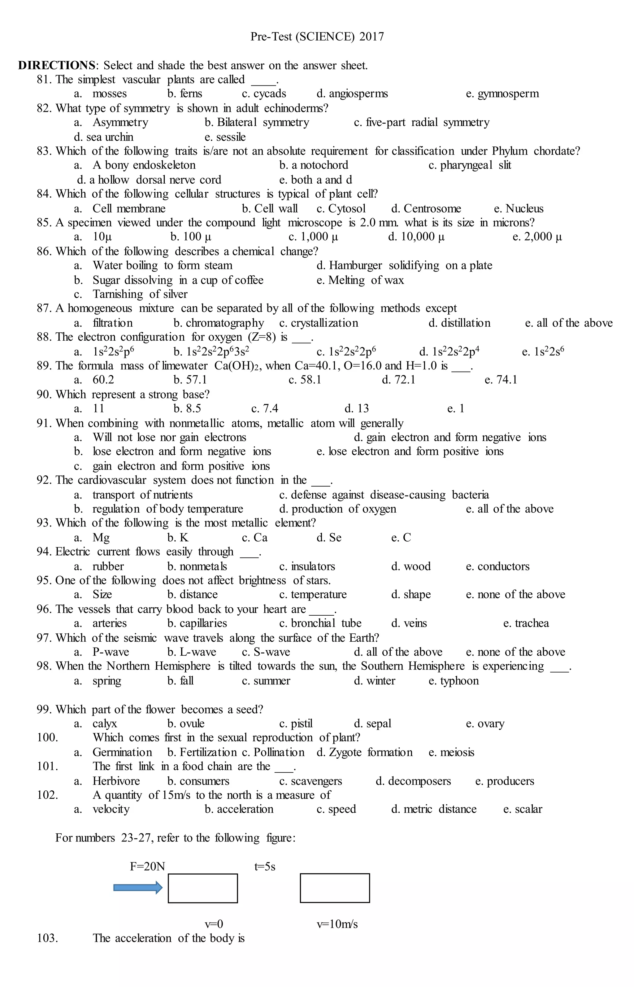 Science pretest | DOCX