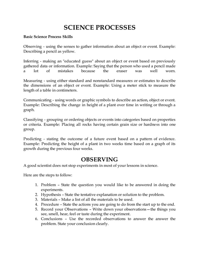 Science processes | DOCX | Physics | Science