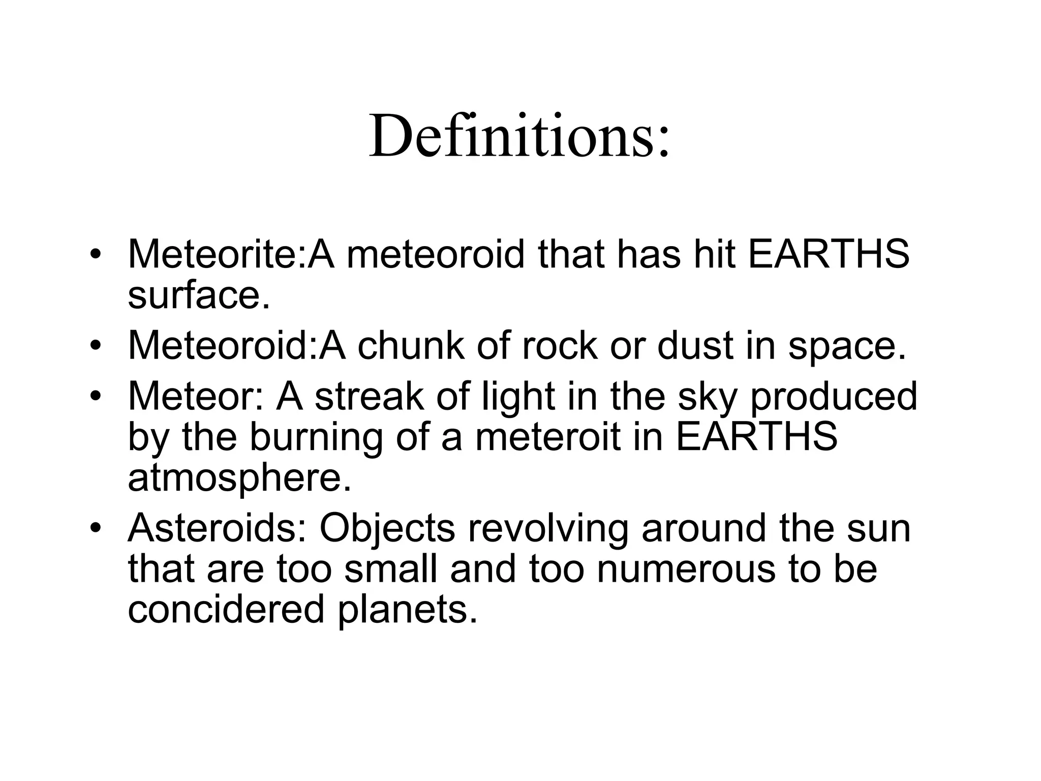 Science Project Asteroids Meteroids And Meteors | PPT