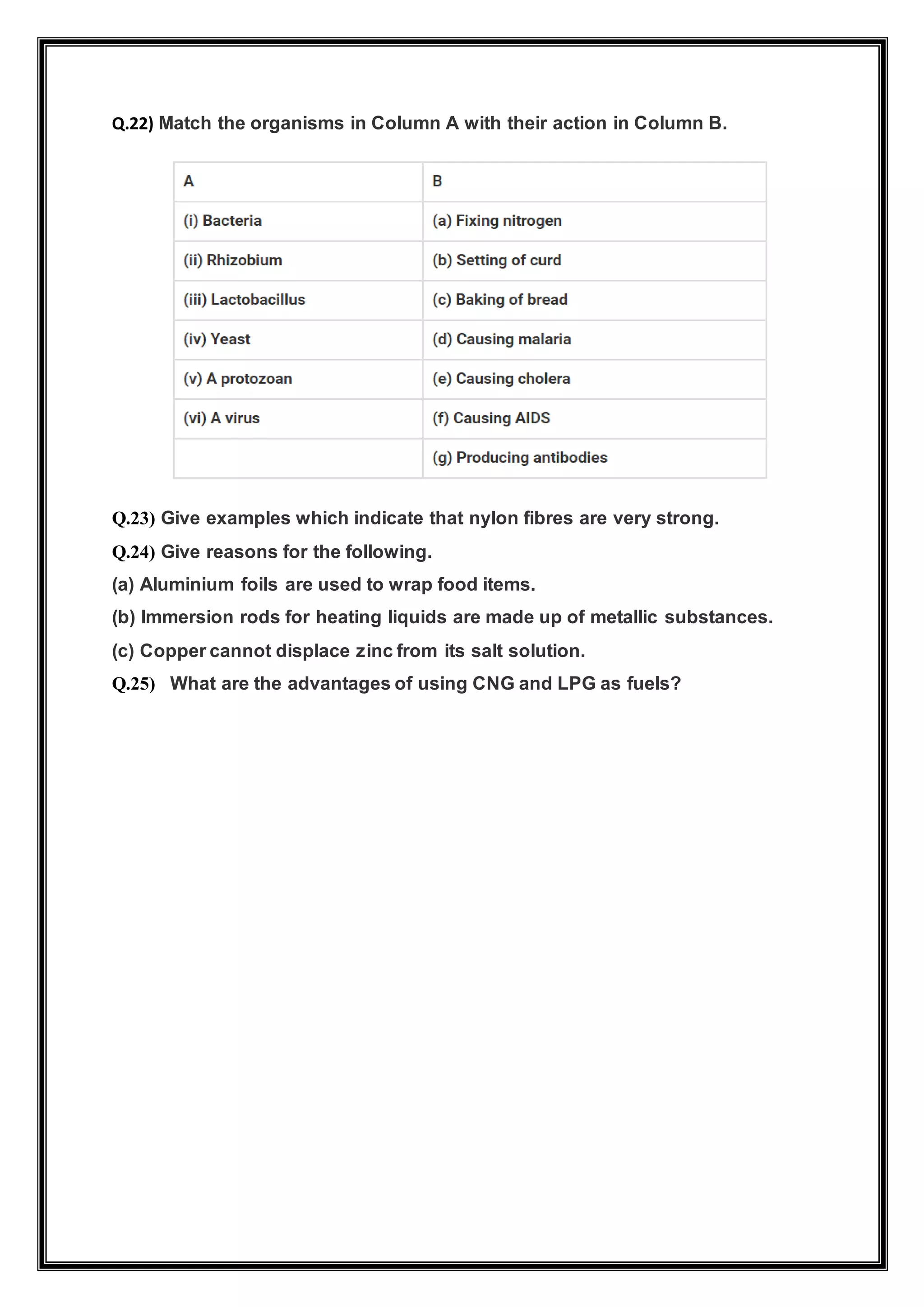 Science question paper - Class VIII | PDF