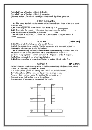 Science question paper - Class VIII | DOCX