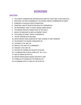 Science quiz new microsoft word document | DOCX | Physics | Science