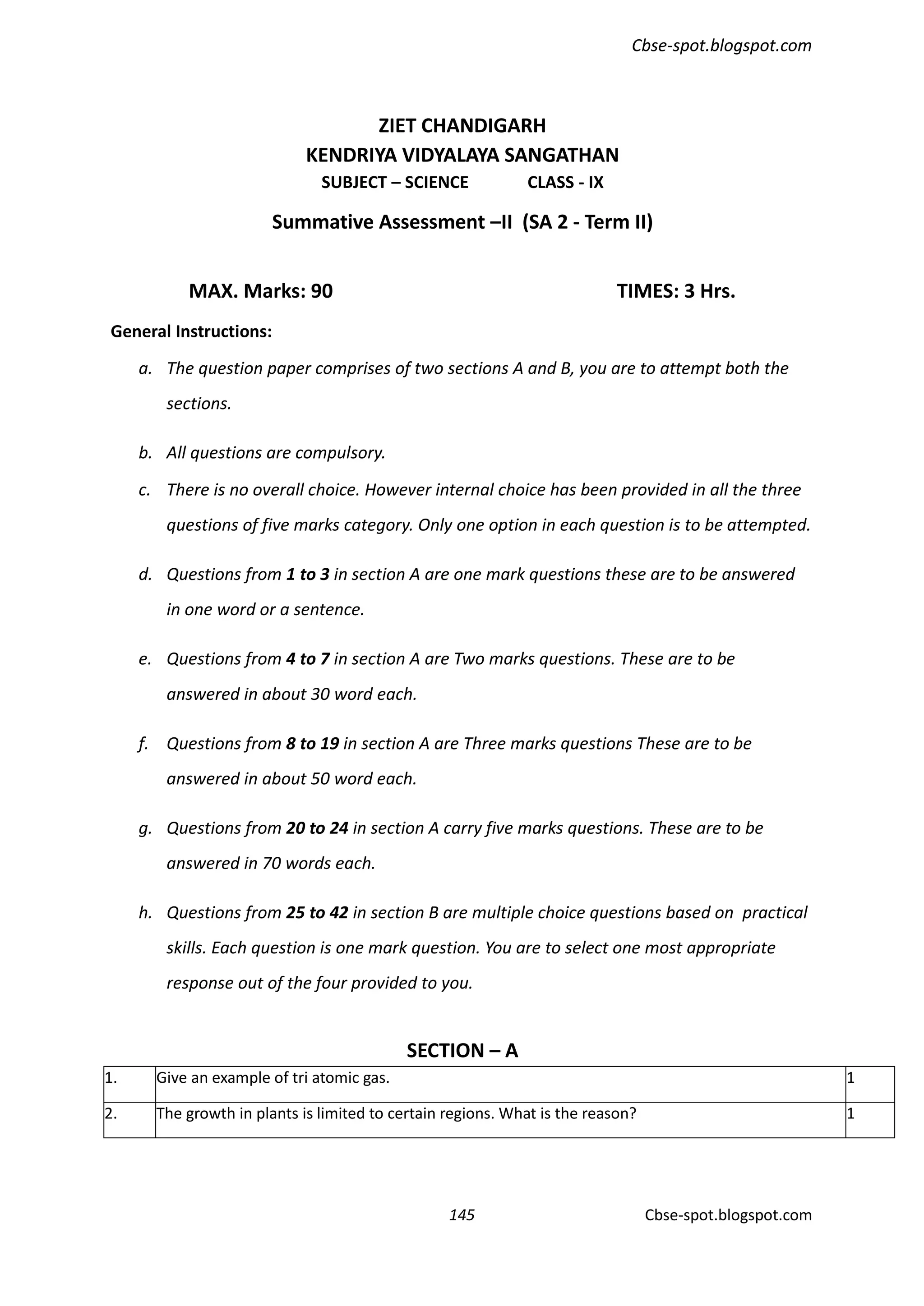 Science sample papers 2 | PDF