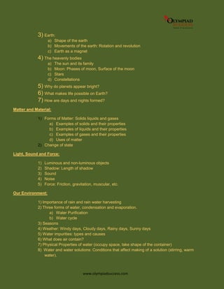 Science Syllabus for Olympiads - Class 3 | PDF