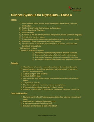 Science Syllabus for Olympiads - Class 4 | PDF