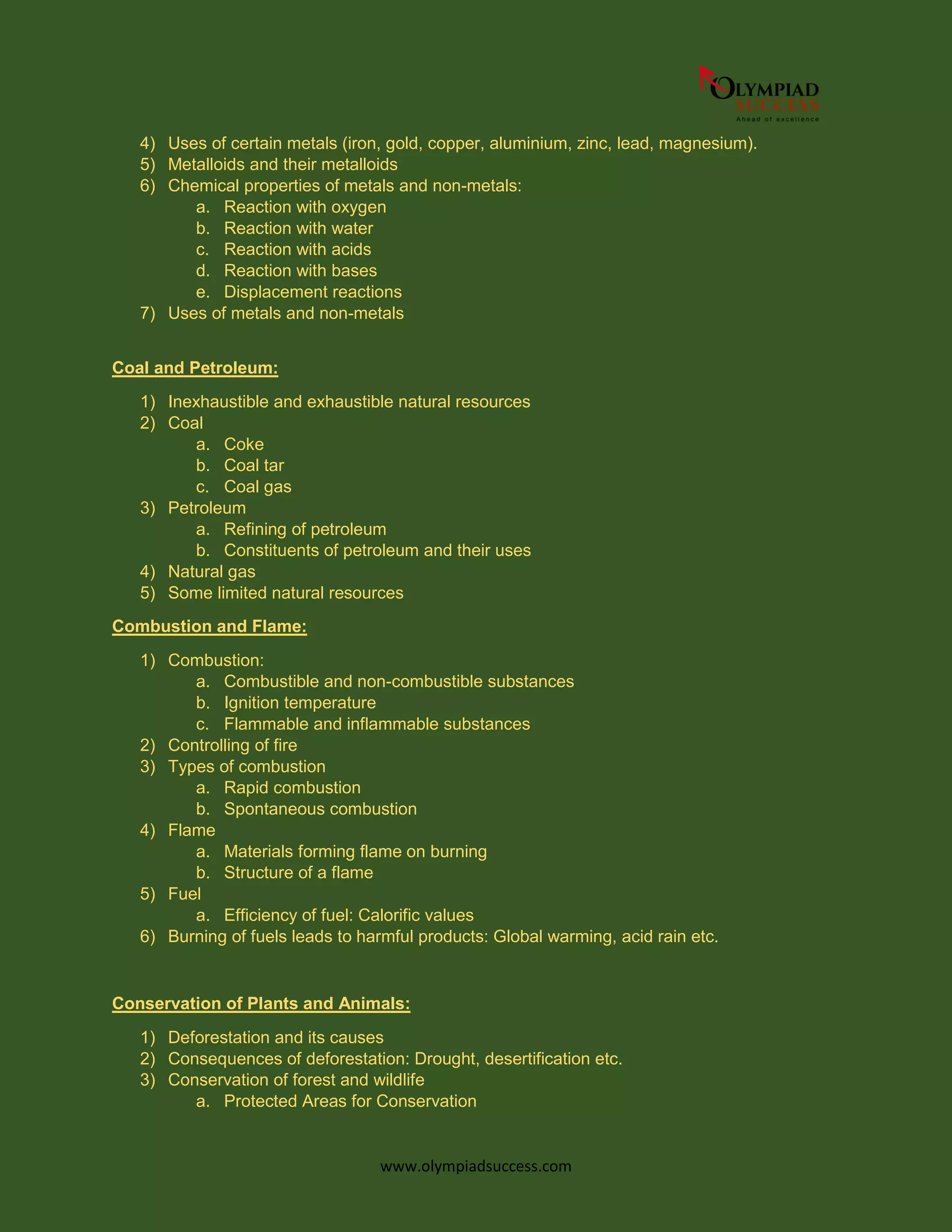 Science Syllabus for Olympiads - Class 8 | PDF