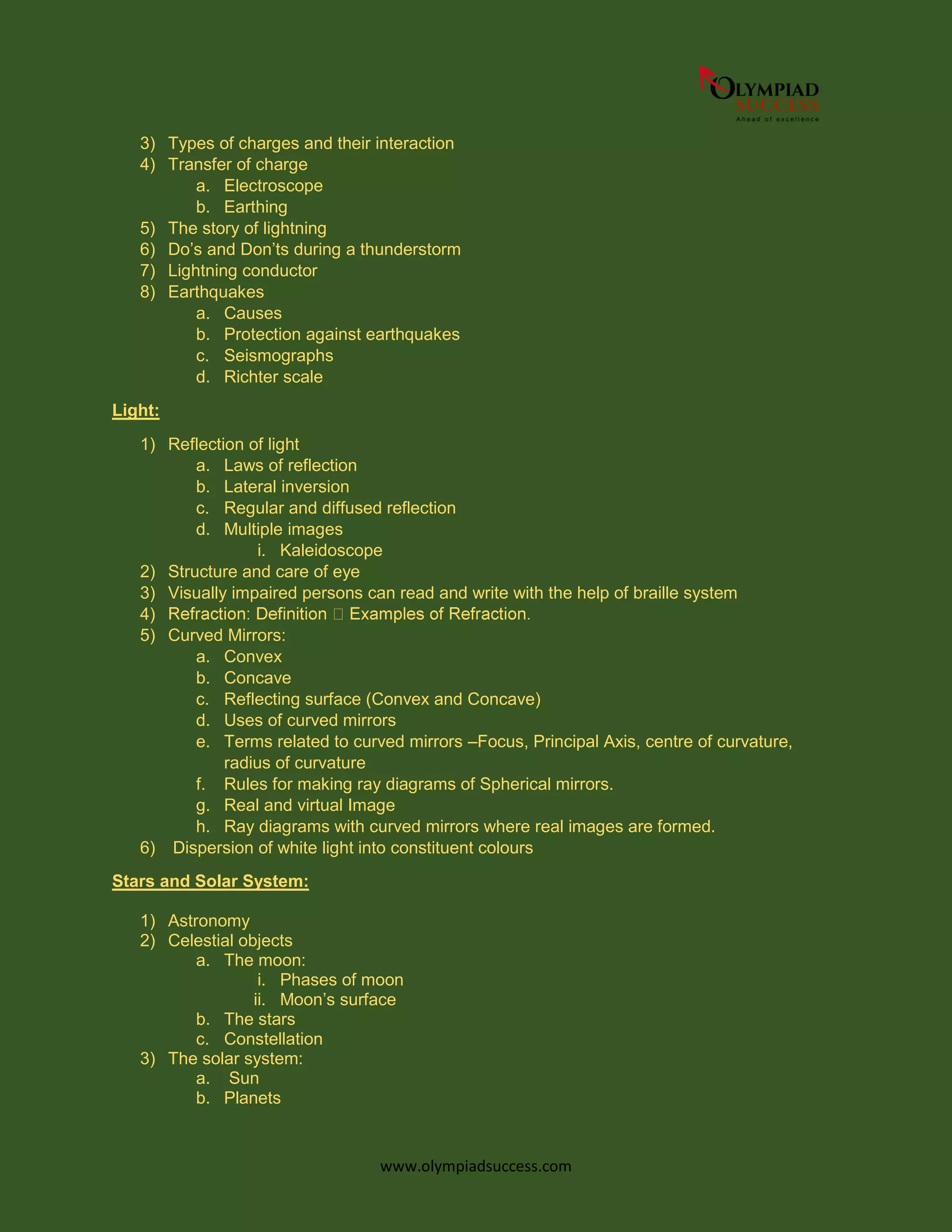 Science Syllabus for Olympiads - Class 8 | PDF