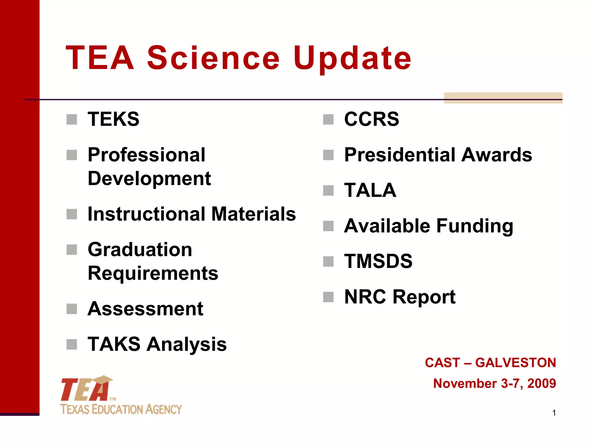 New Science TEKS_TEA Update | PPT