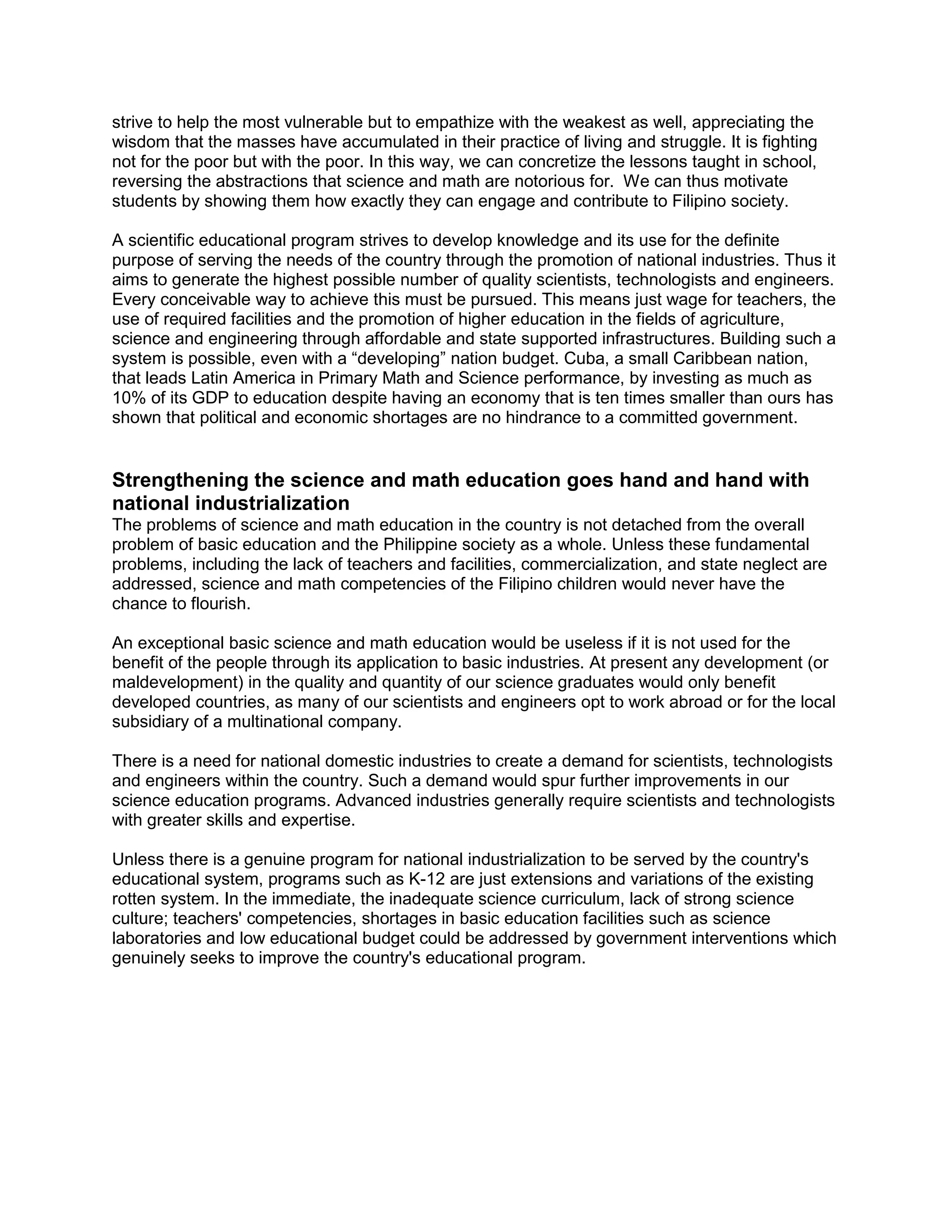 Science, Technology and the K-12 Education Program | PDF