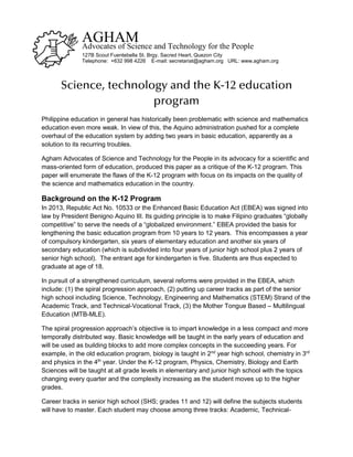 Science, Technology and the K-12 Education Program | PDF