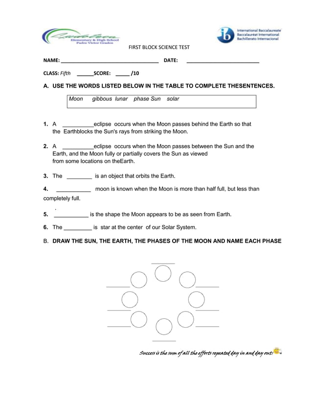 Science test 1 | DOCX | Space and Astronomy | Science