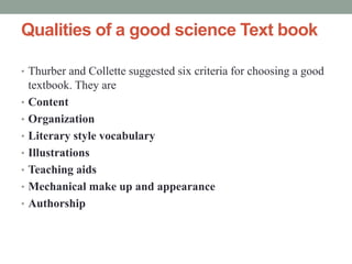 Science Text Book characteristics and library | PPTX