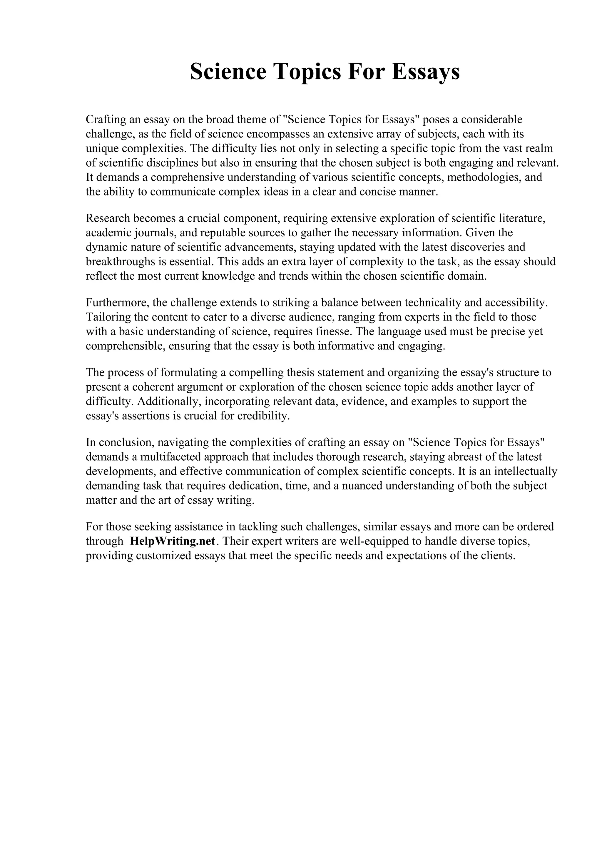 Science Topics For Essays | PDF