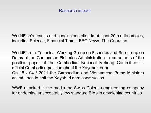 Science Forum Day 1 - Eric Baran - Fisheries and dam development in the ...