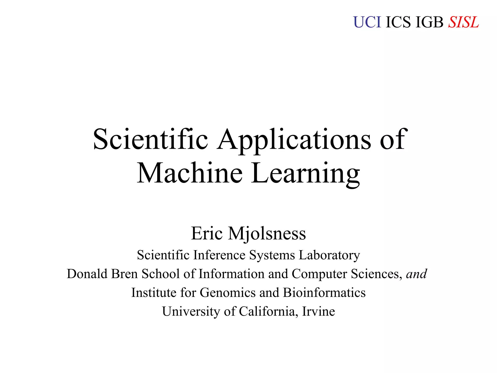 Scientific applications of machine learning | PPT
