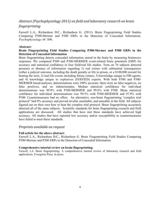 Scientific Consensus on Brain Fingerprinting and Differing Views on the ...