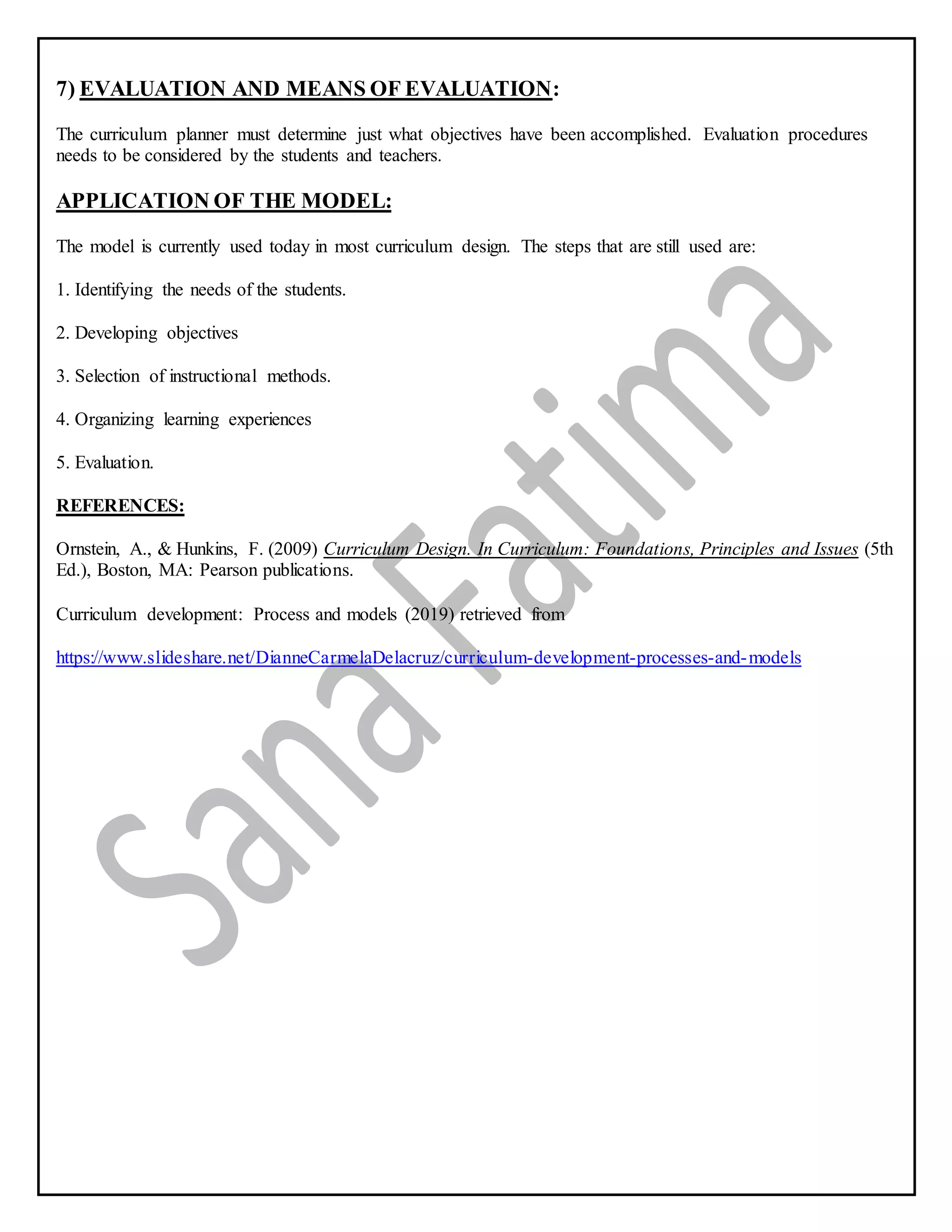 SCIENTIFIC MODELS OF CURRICULUM DEVELOPMENT RALPH TYLER AND HILDA TABA ...
