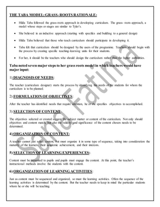 SCIENTIFIC MODELS OF CURRICULUM DEVELOPMENT RALPH TYLER AND HILDA TABA ...