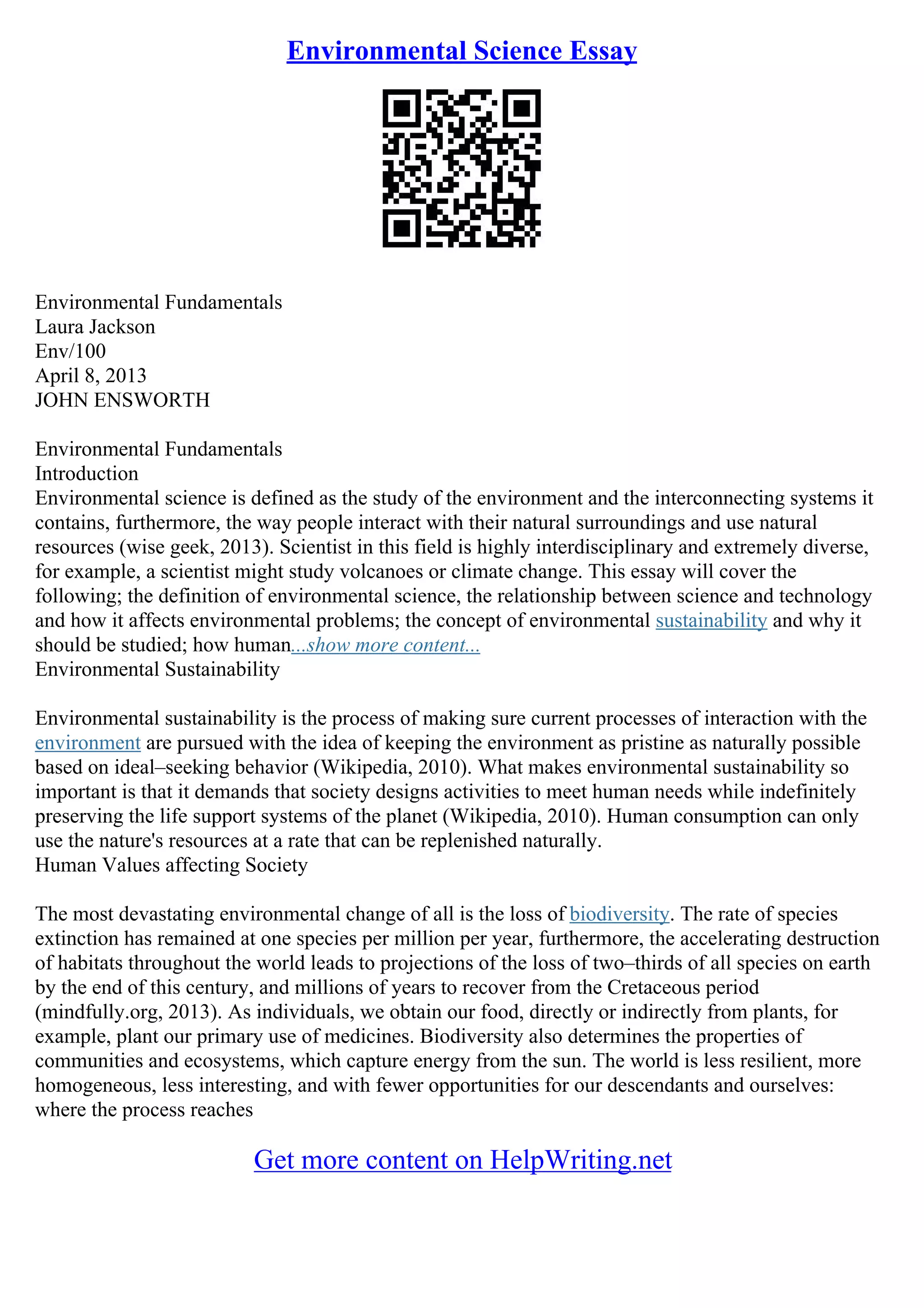 Scientific Essay Sample | PDF