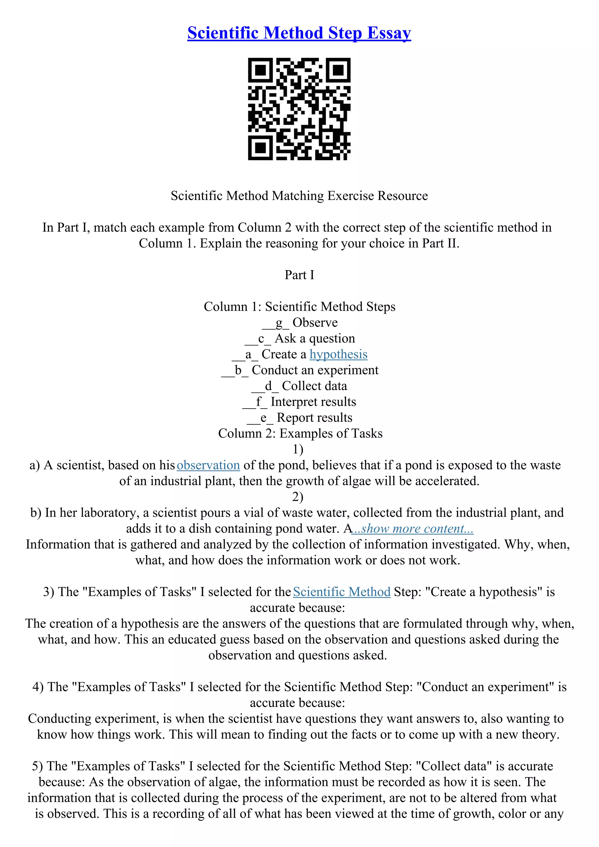 Scientific Essay Sample | PDF