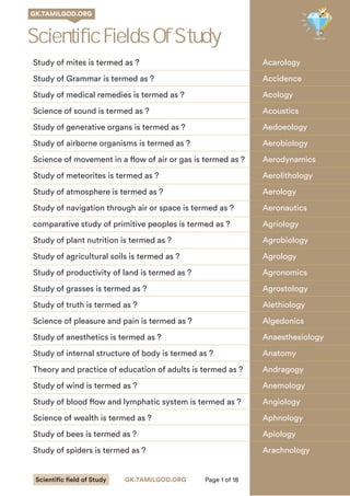 Scientific fields of study and Related Terms | PDF