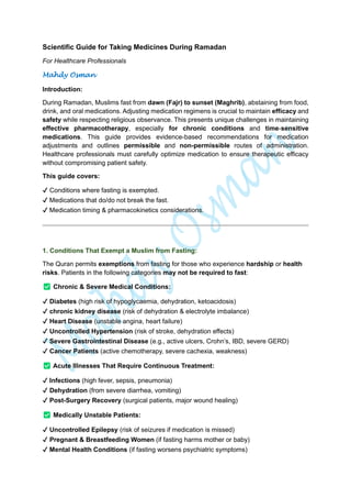 Scientific Guide for Taking Medicines During Ramadan | PDF