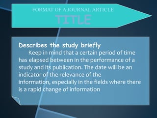 Scientific literature & format of journal article | PPT
