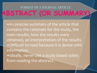 Scientific literature & format of journal article | PPT